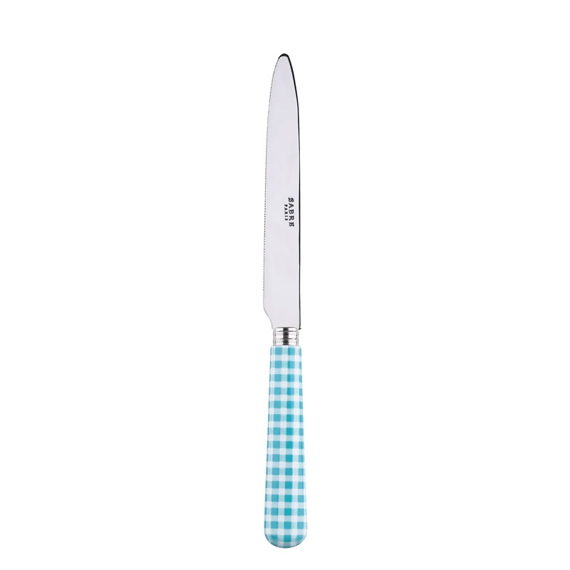 Gingham Turquoise Dinner Knife, Serrated | Sabre | silversuperstore.com