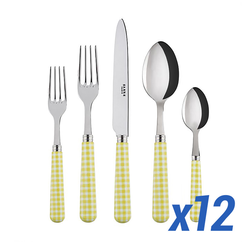 Sabre Gingham Yellow Stainless Flatware | silversuperstore.com